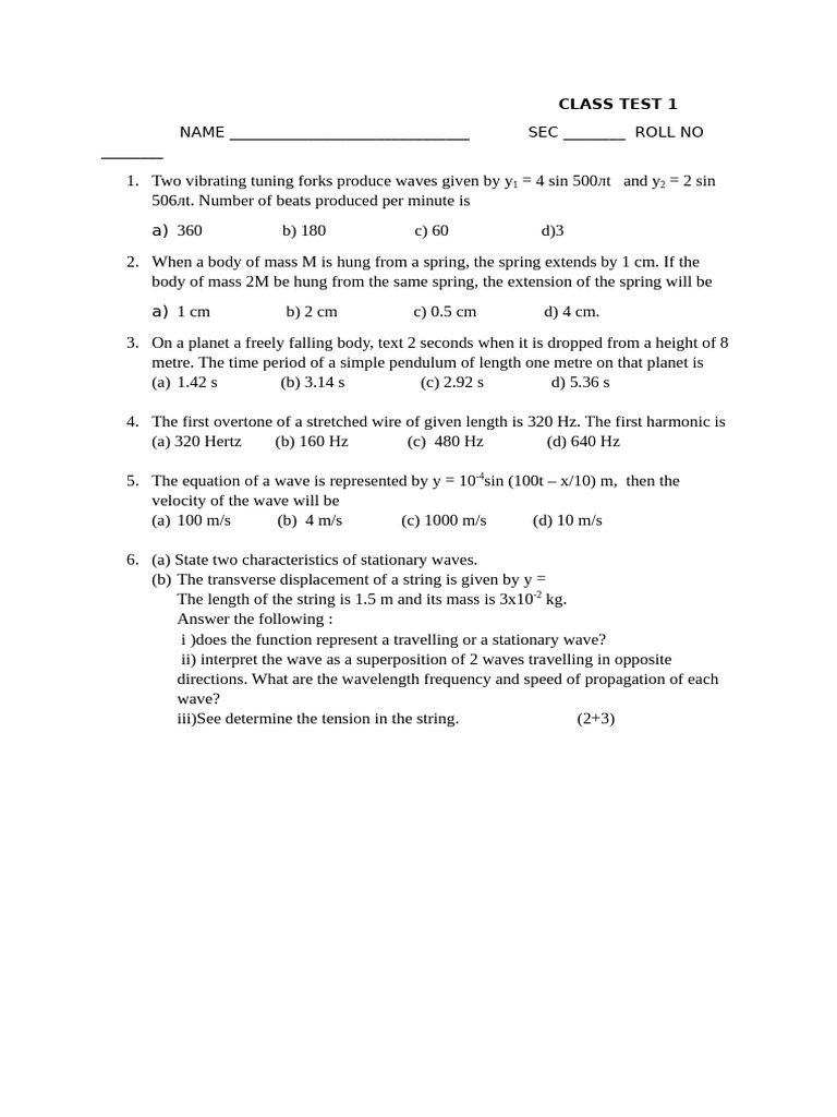 CLASS TEST 1 | PDF