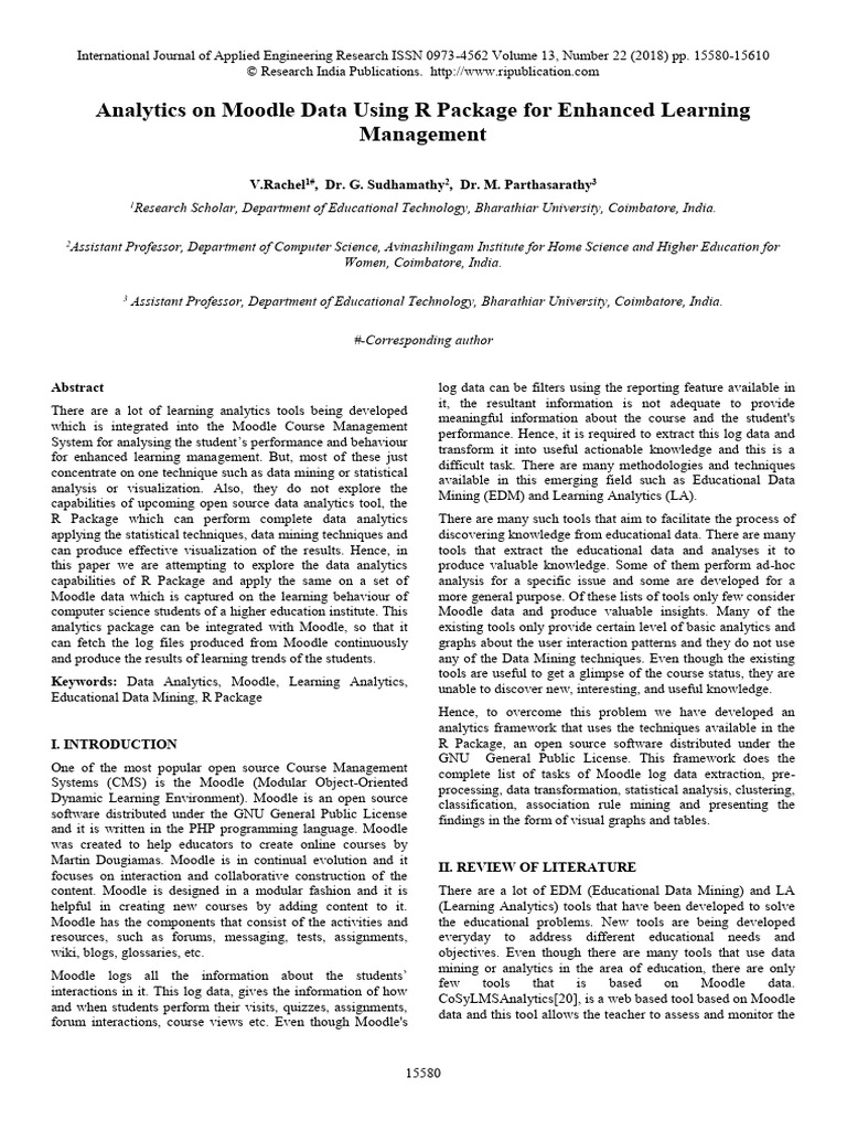Analytics On Moodle Data Using R Package For Enhanced Learning Management Pdf Analytics Data