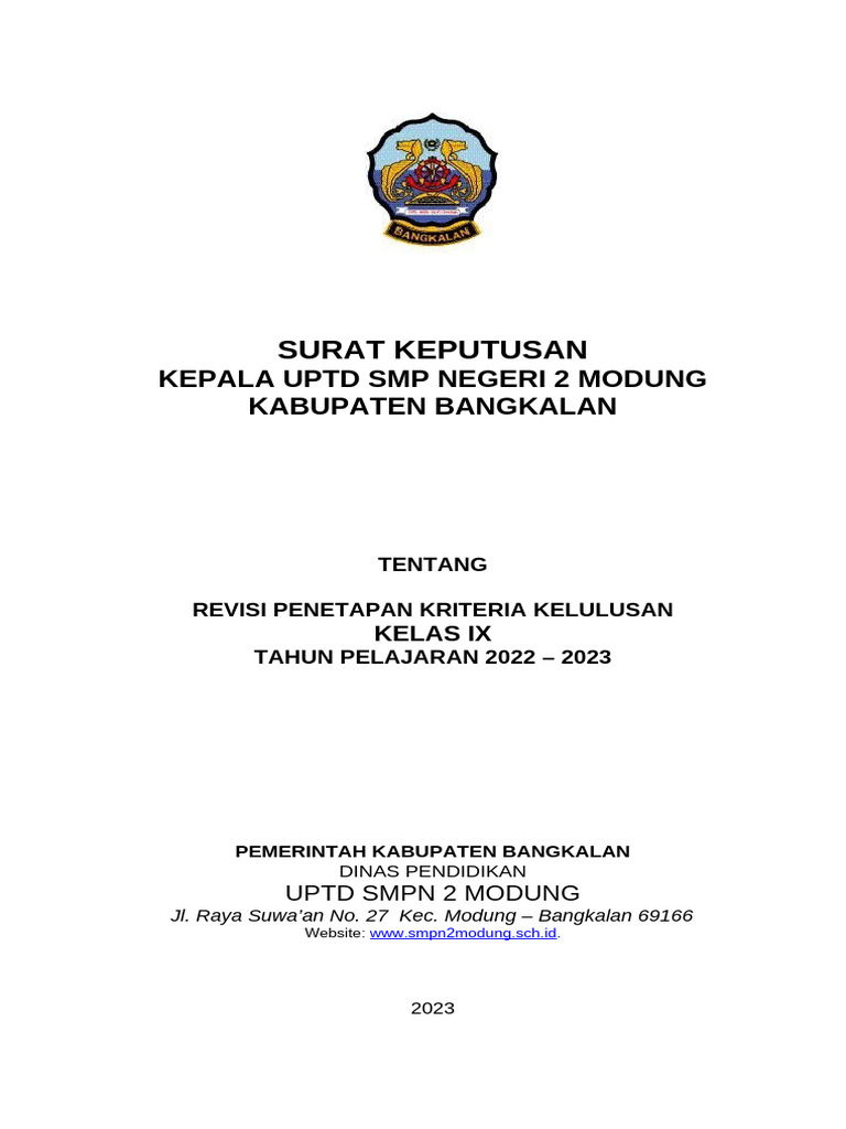 SK Revisi Kriteria Kelulusan | PDF