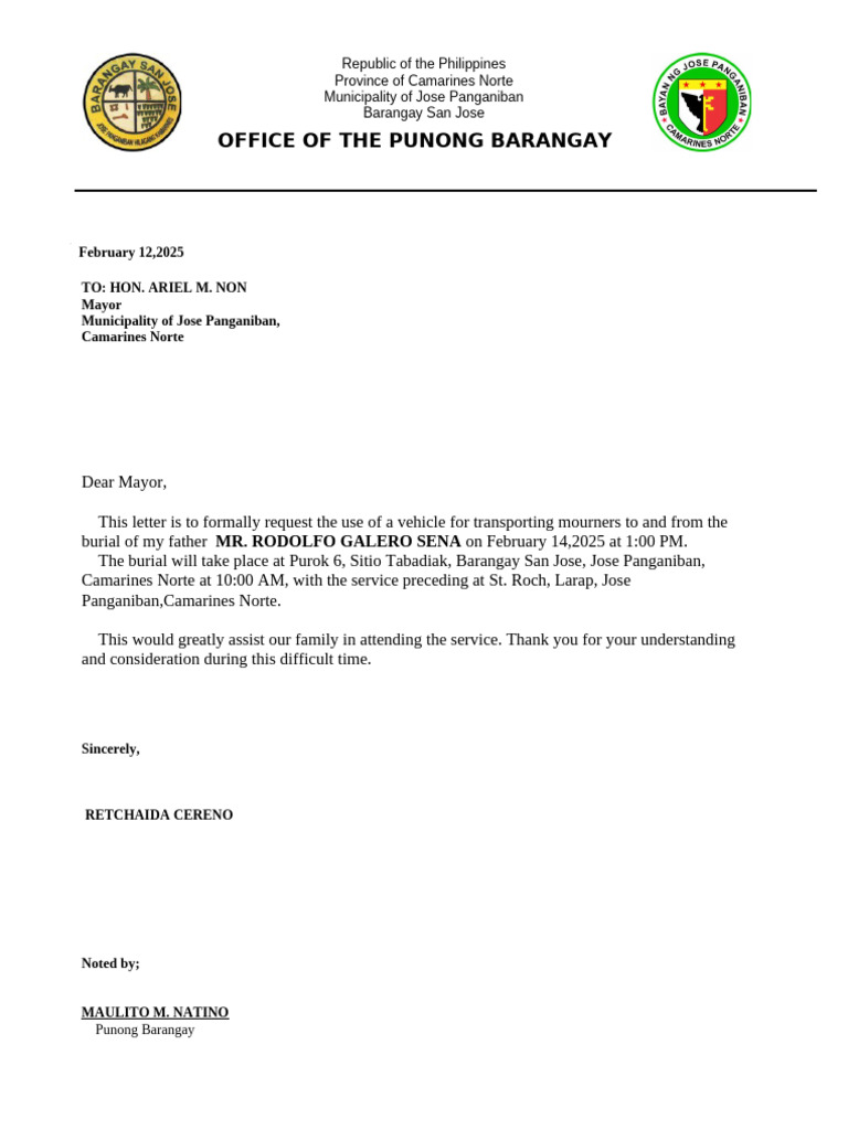 Request Letter Burial Vehicle | PDF | Economies