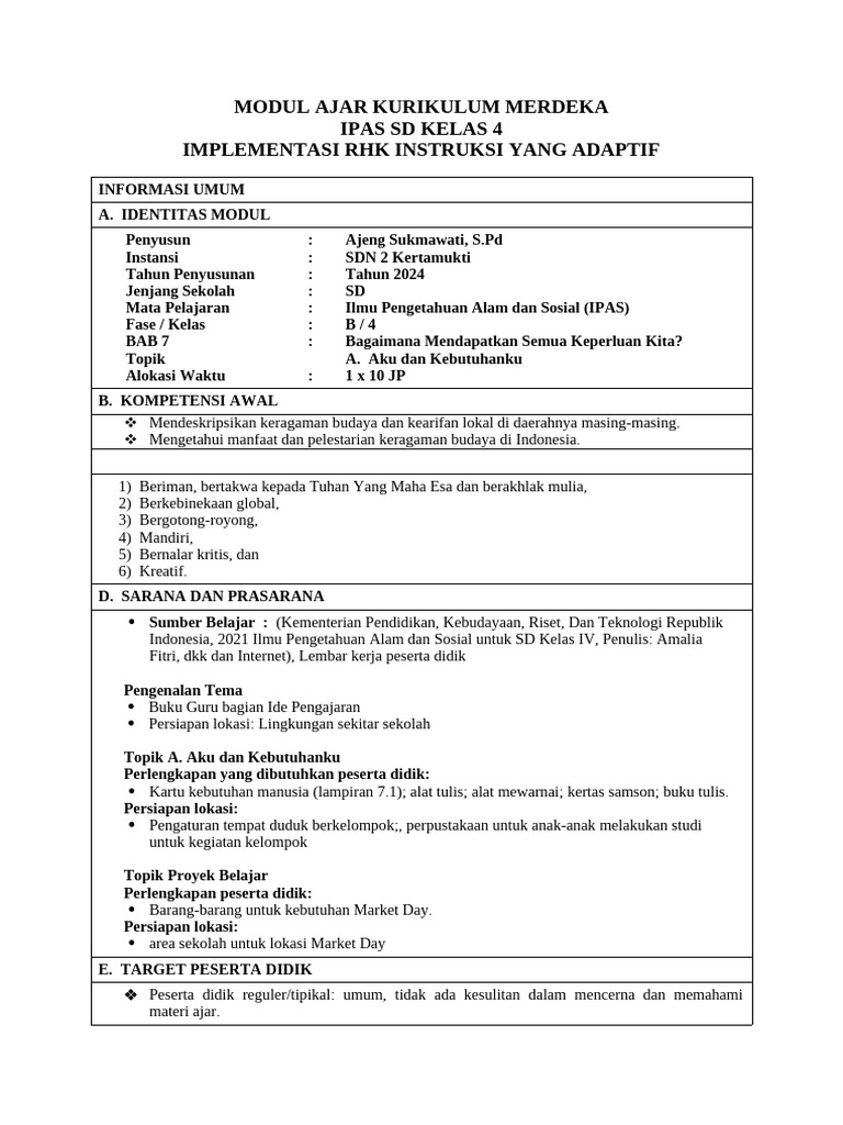 modul ajar ipas pkg - Copy | PDF