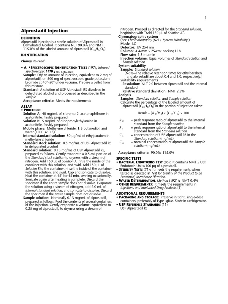 Alprostadil Injection | PDF | Chromatography | Scientific Techniques