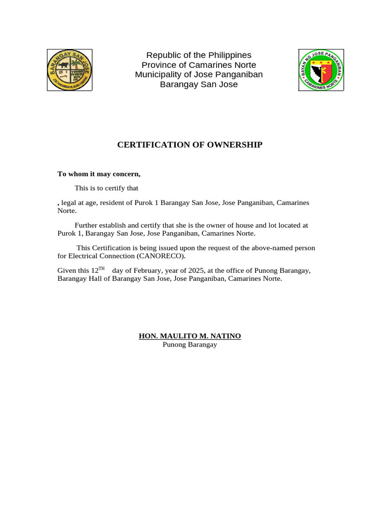 Certification of Ownership CANORECO | PDF