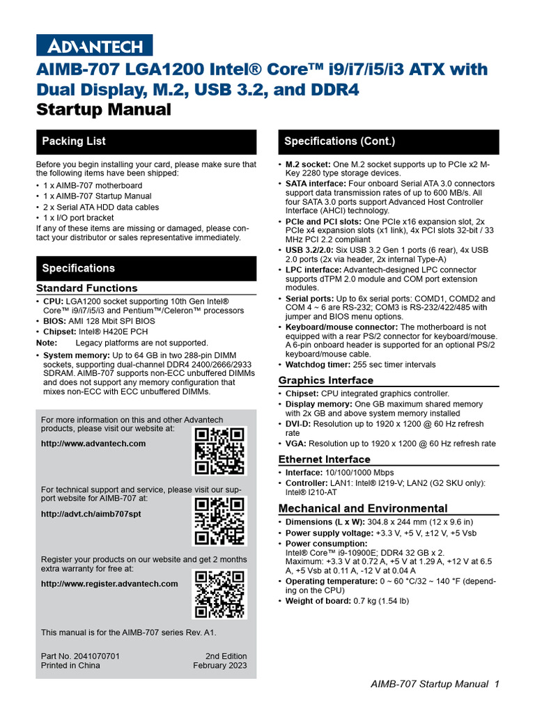 AIMB-707 Startup Manual Ed.2 FINAL | PDF | Manufactured Goods | Computer Science