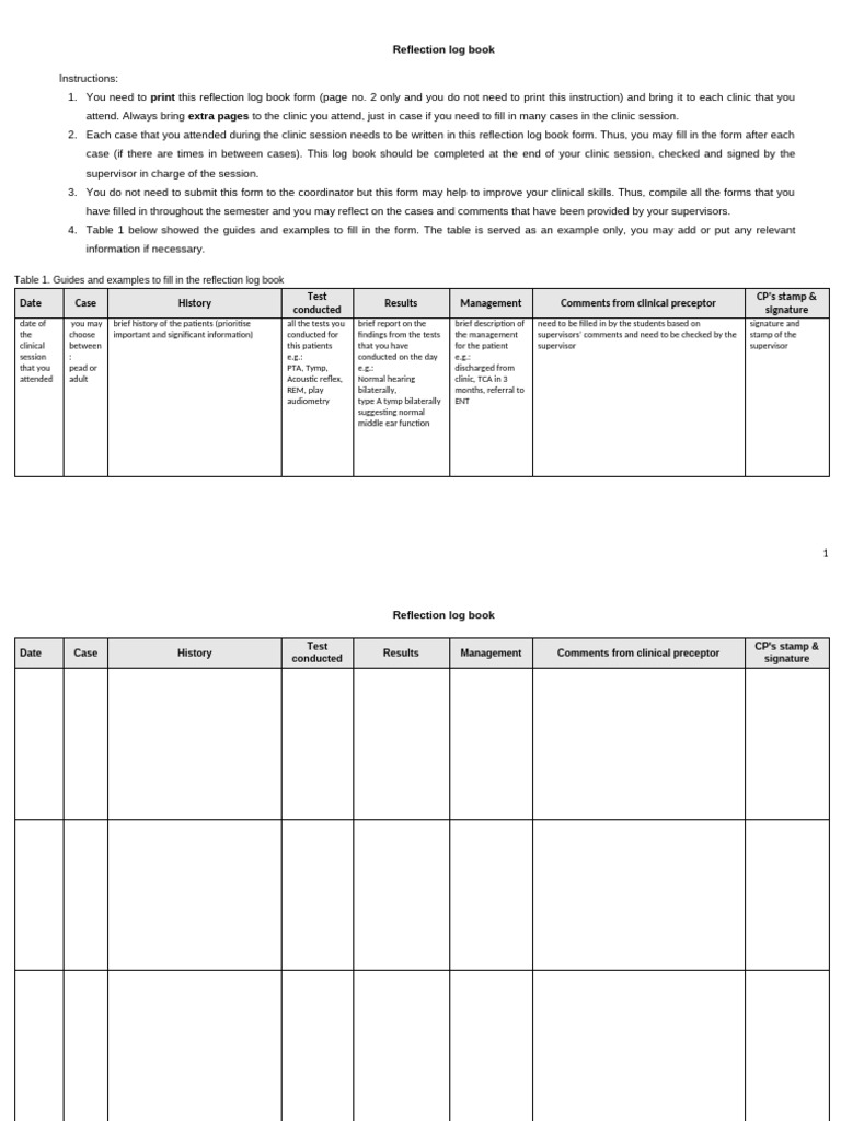 Reflection Logbook Template | PDF