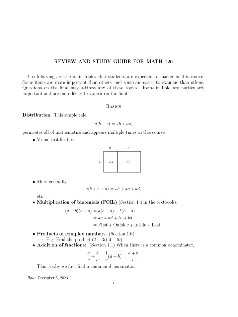 Study Guide Math 126 Fall 2024 | PDF | Quadratic Equation | Logarithm