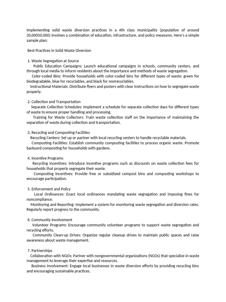 Implementing Solid Waste Diversion Practices in A 4th Class ...