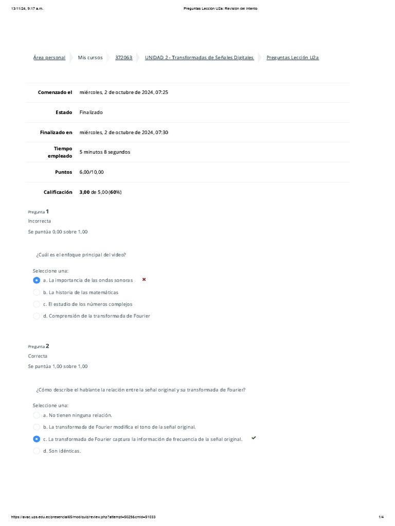 Preguntas Lección U2a - Revisión Del Intento | PDF | Sonido | Frecuencia