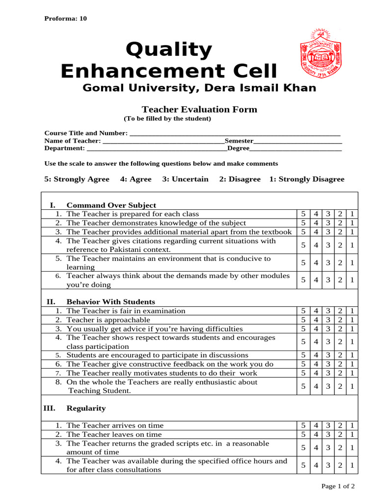 Teacher Evaluation Form 47 | PDF | Teachers | Teaching