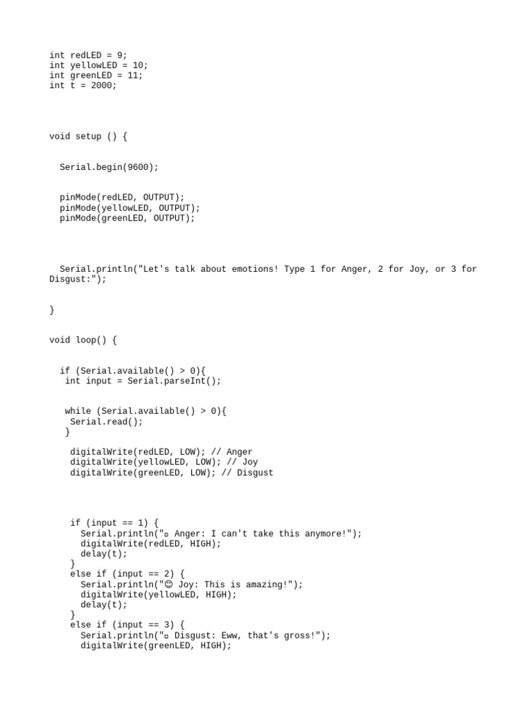 Arduino Emotion LED Control Code | PDF