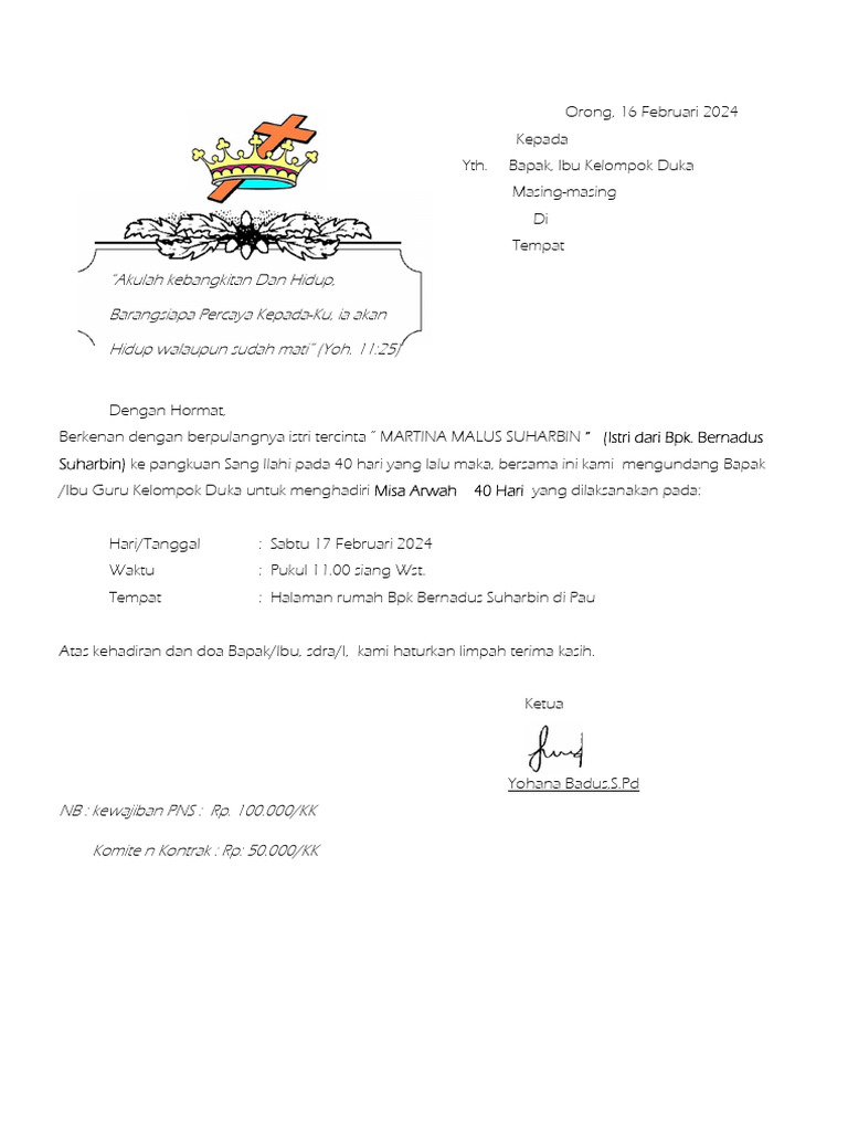 Undangan KKG Duka dari Pak Nadus Suharbin | PDF