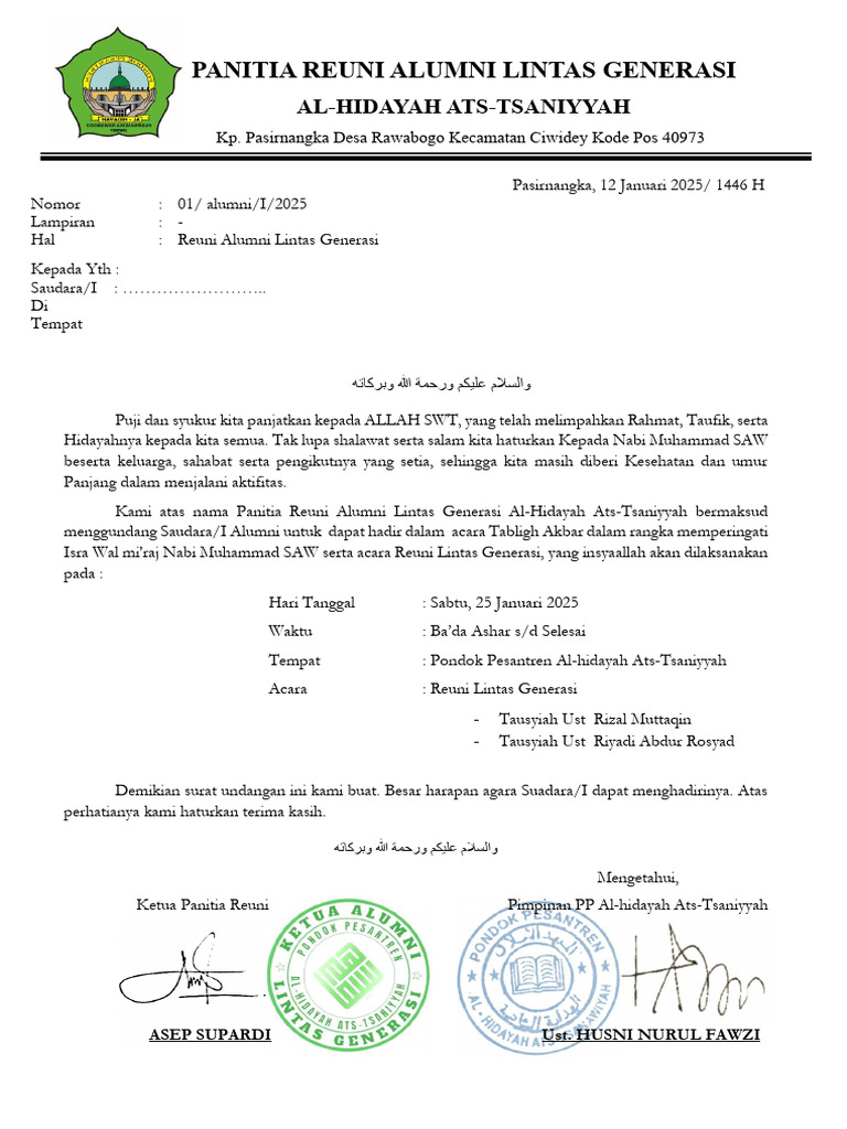 SURAT UNDANGAN REUNI | PDF