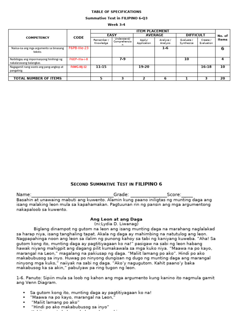 ST2 - Filipino 6 - Q3 | PDF