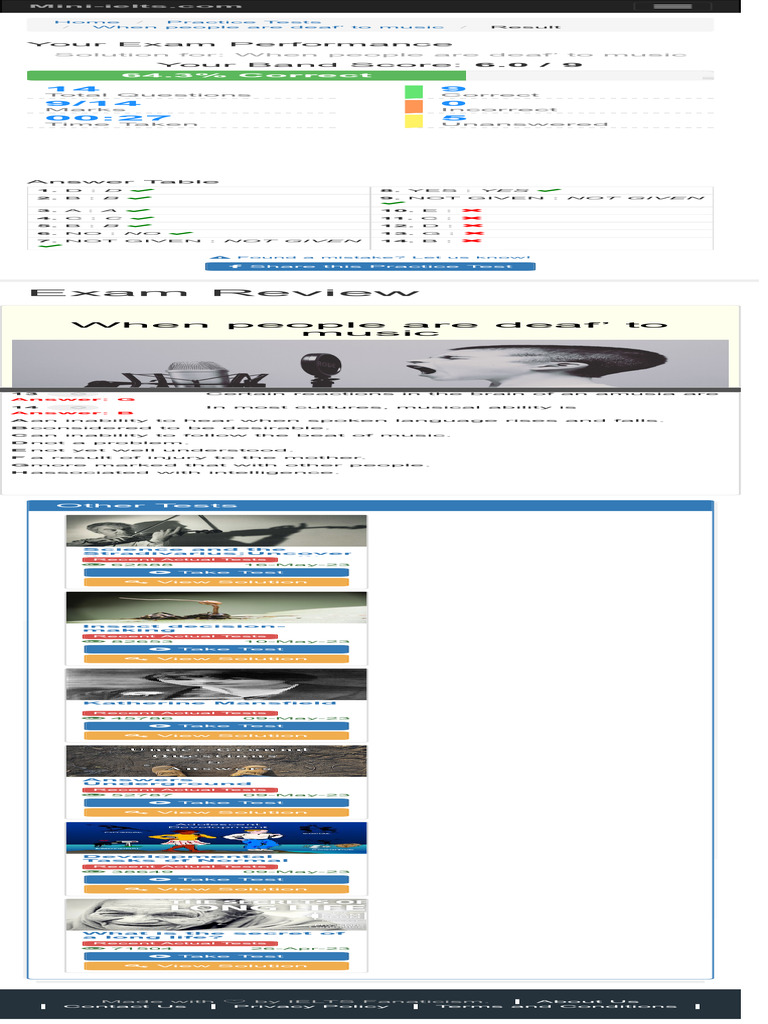 Answers For When People Are Deaf' To Music - IELTS Reading Practice ...
