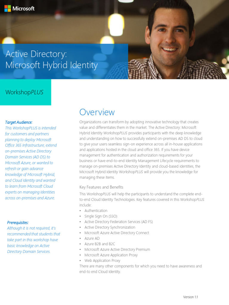 WorkshopPLUS_Active_Directory-Microsoft_Hybrid_Identity_DataSheet_v3.0 | PDF | Cloud Computing ...
