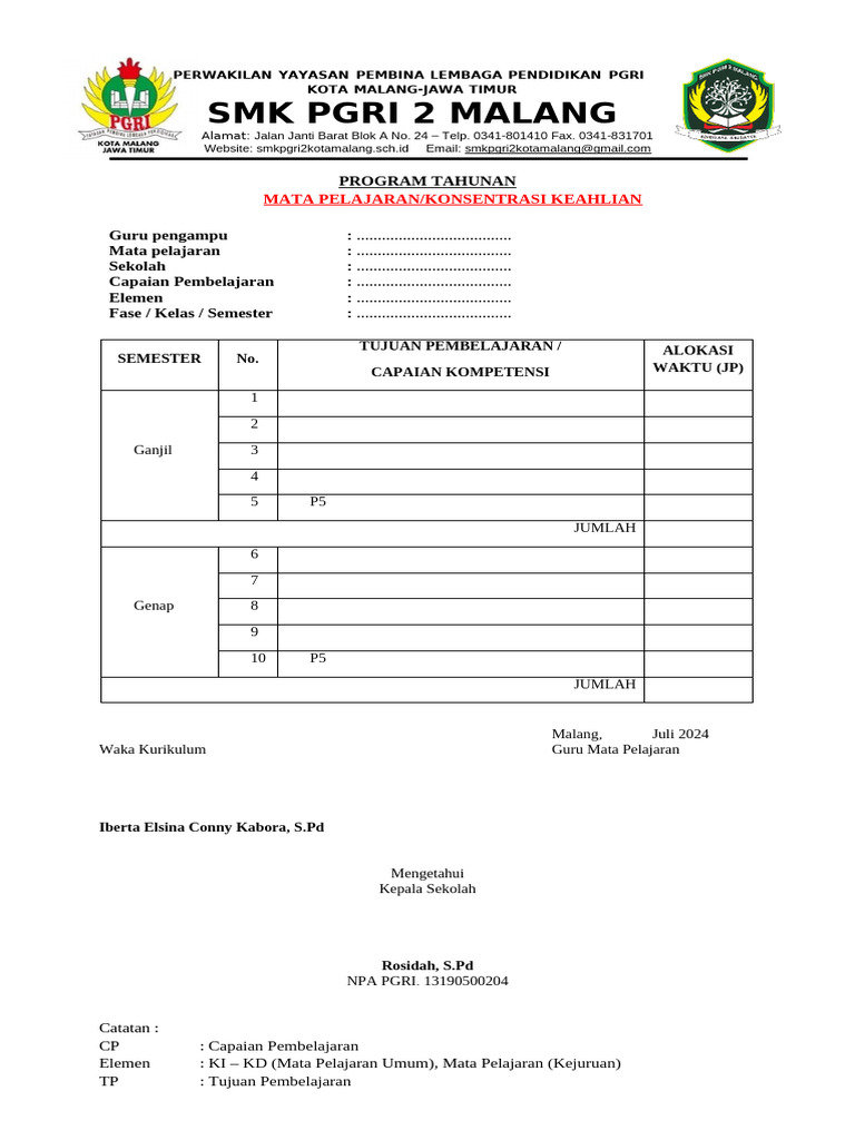 Form Prota 2024-2025 | PDF