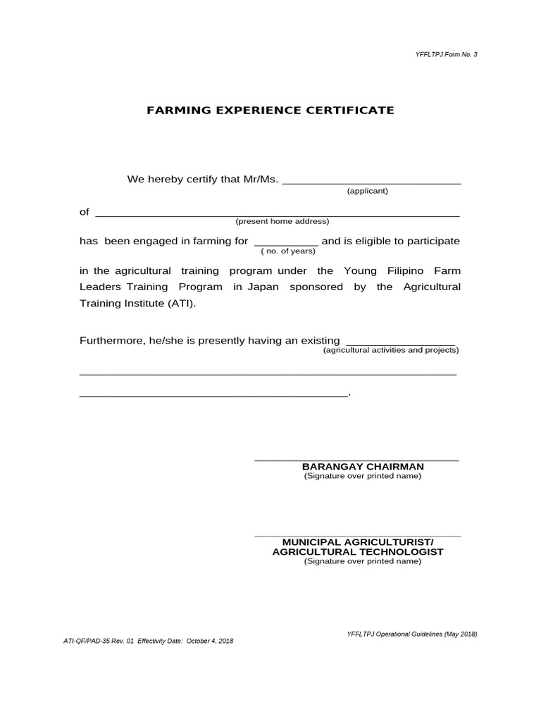 Farming Experience Certificate Format | PDF