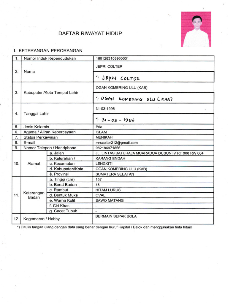 CV Jepri Colter: Data Pribadi & Pendidikan | PDF