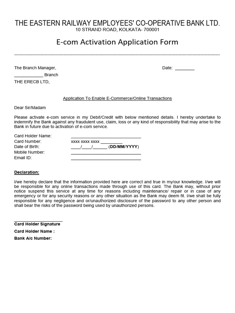 E-Com Activation Application Form | PDF
