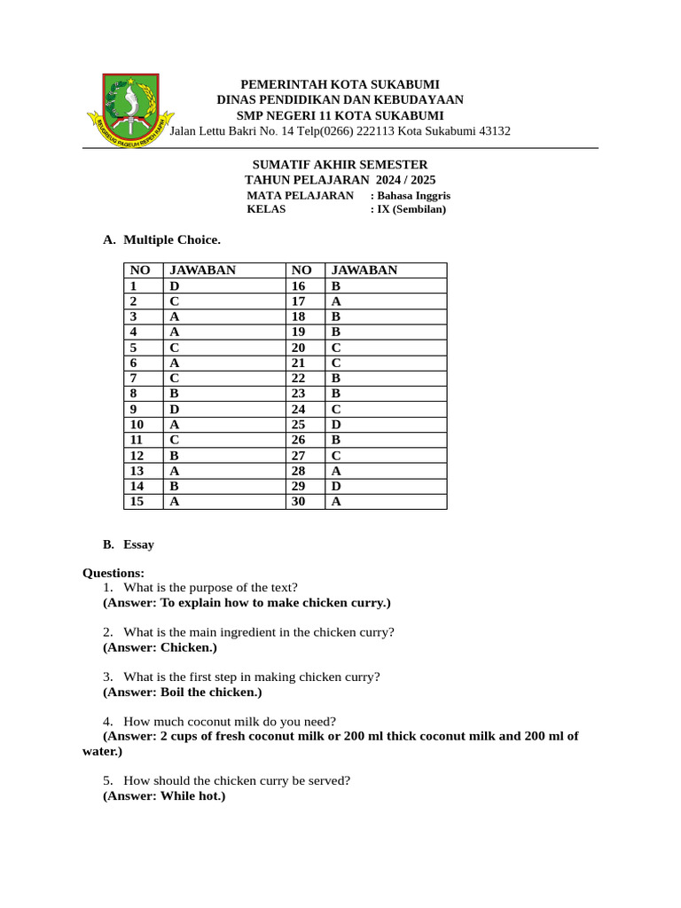 Pedoman Penilaian Psas Inggris Kelas 9 2425 | PDF