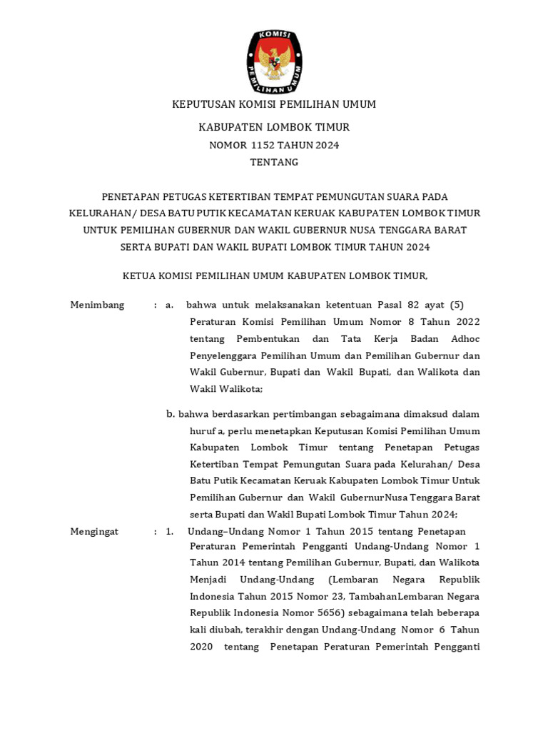 Petugas Ketertiban TPS Batu Putik 2024 | PDF