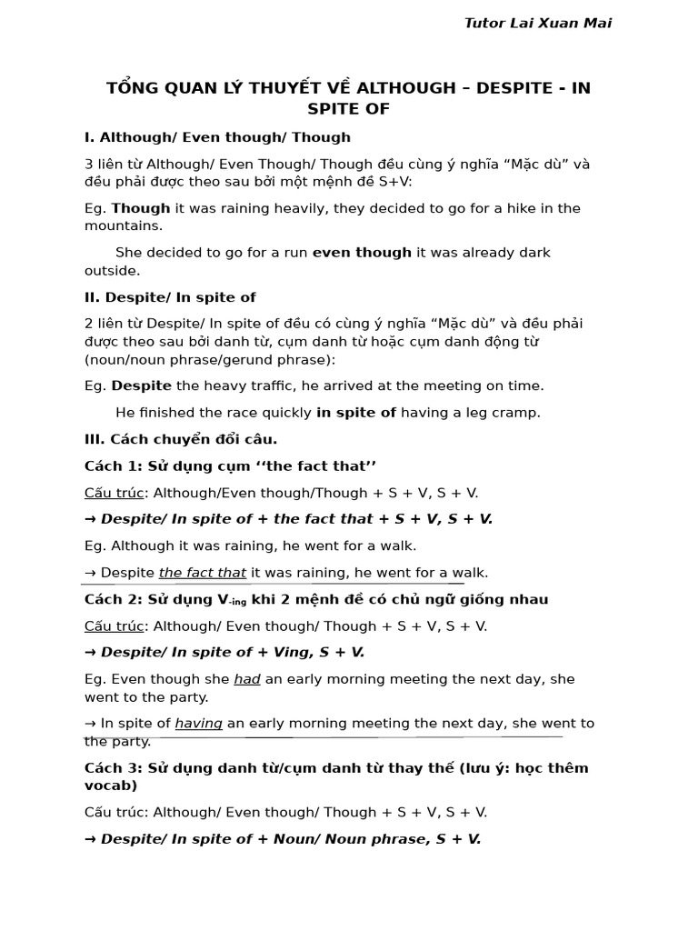 Tổng Quan Lý Thuyết Về Although | PDF | Linguistics | Language Mechanics