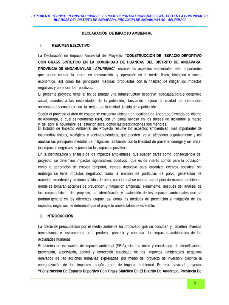 INFORME DE IMPACTO AMBIENTAL | PDF | Evaluación de impacto ambiental ...
