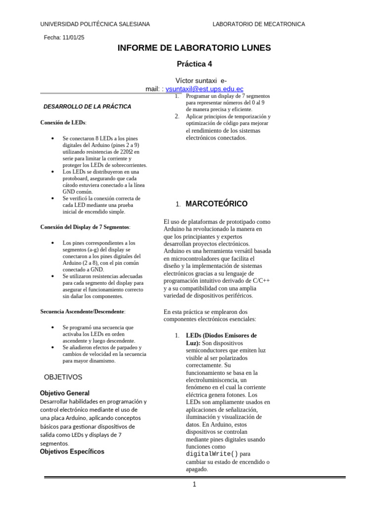 Práctica Arduino: LEDs y Display | PDF | Diodo emisor de luz | Arduino