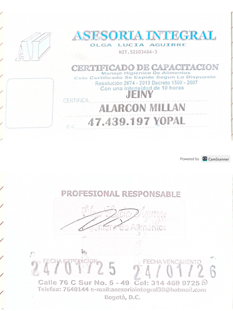 Carnet de Manipulacion de Alimentos Jeiny | PDF