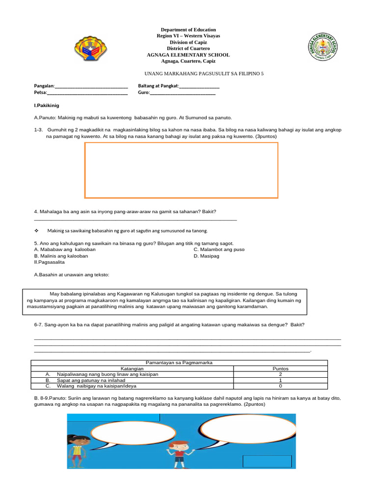 PP - Filipino 5 First Periodical Test | PDF