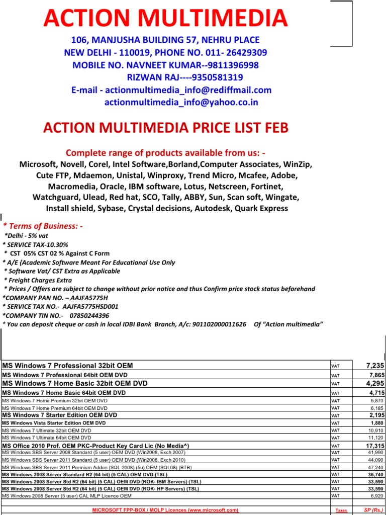 Action Multimedia Feb Price List | PDF | Autodesk | Red Hat