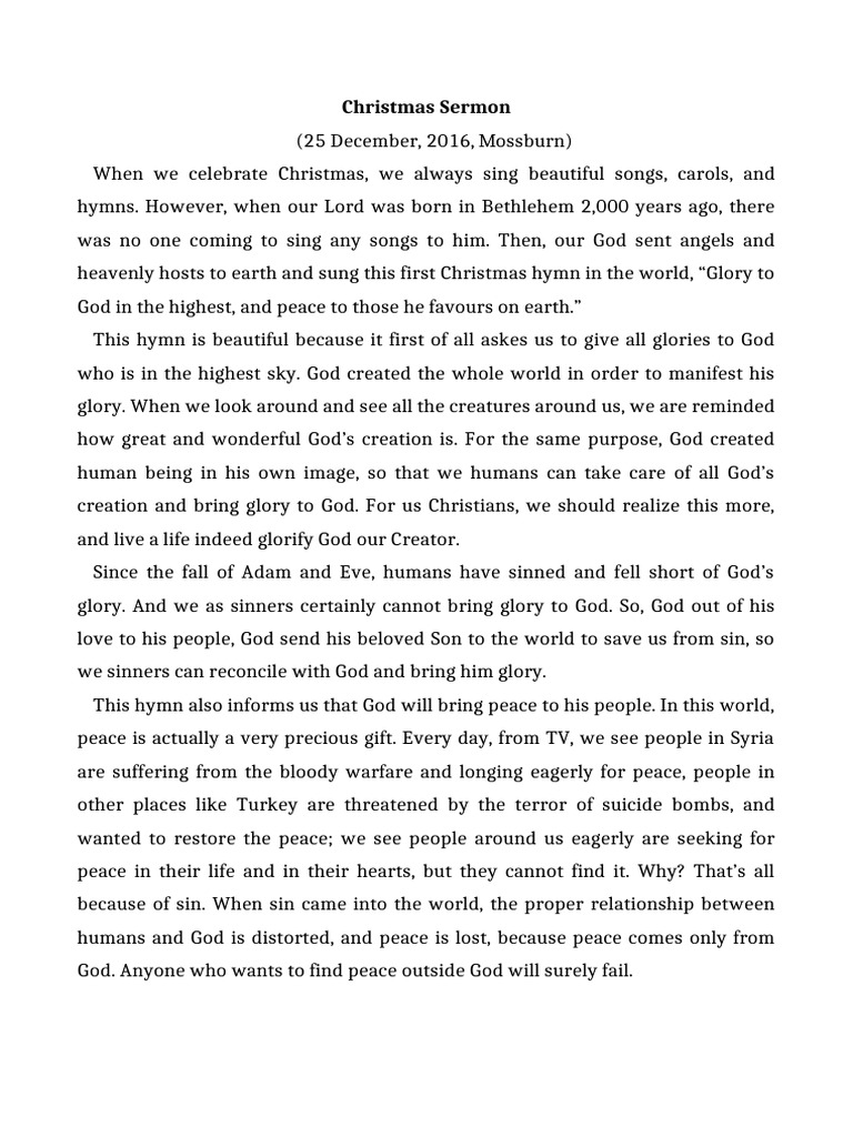 Christmas Sermon: Peace and Glory to God | PDF | Glory (Religion) | Jesus
