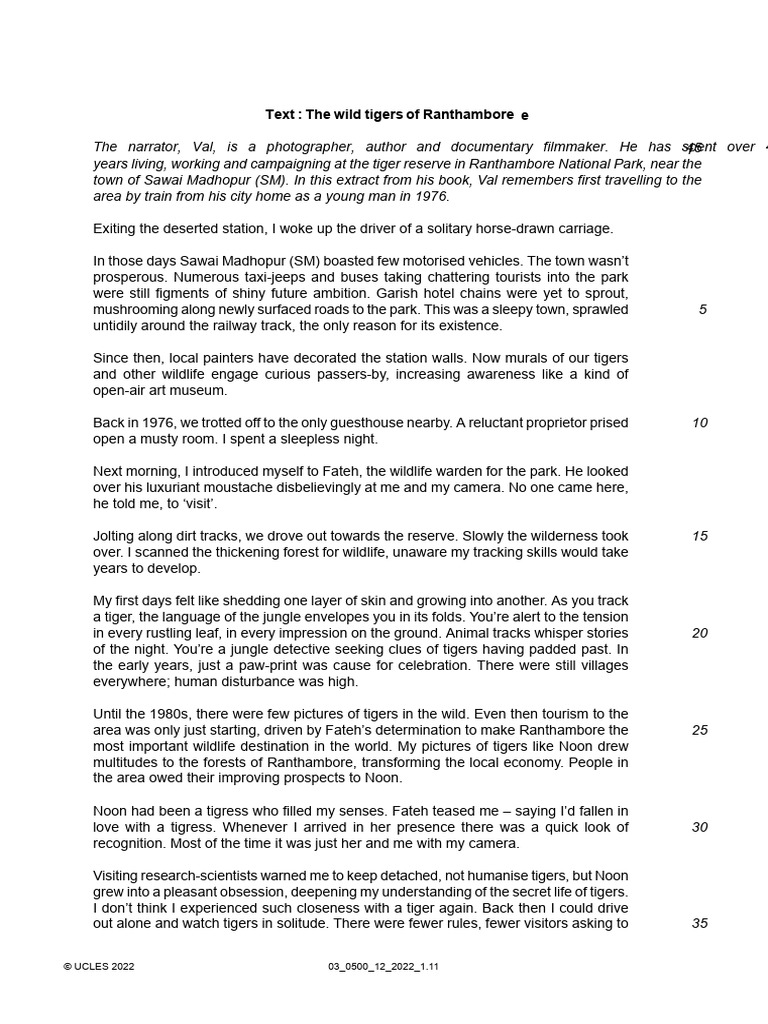 Ranthambore's Wild Tigers Journey | PDF