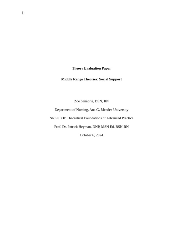 Theory Evaluation Paper | PDF | Social Support | Systematic Review
