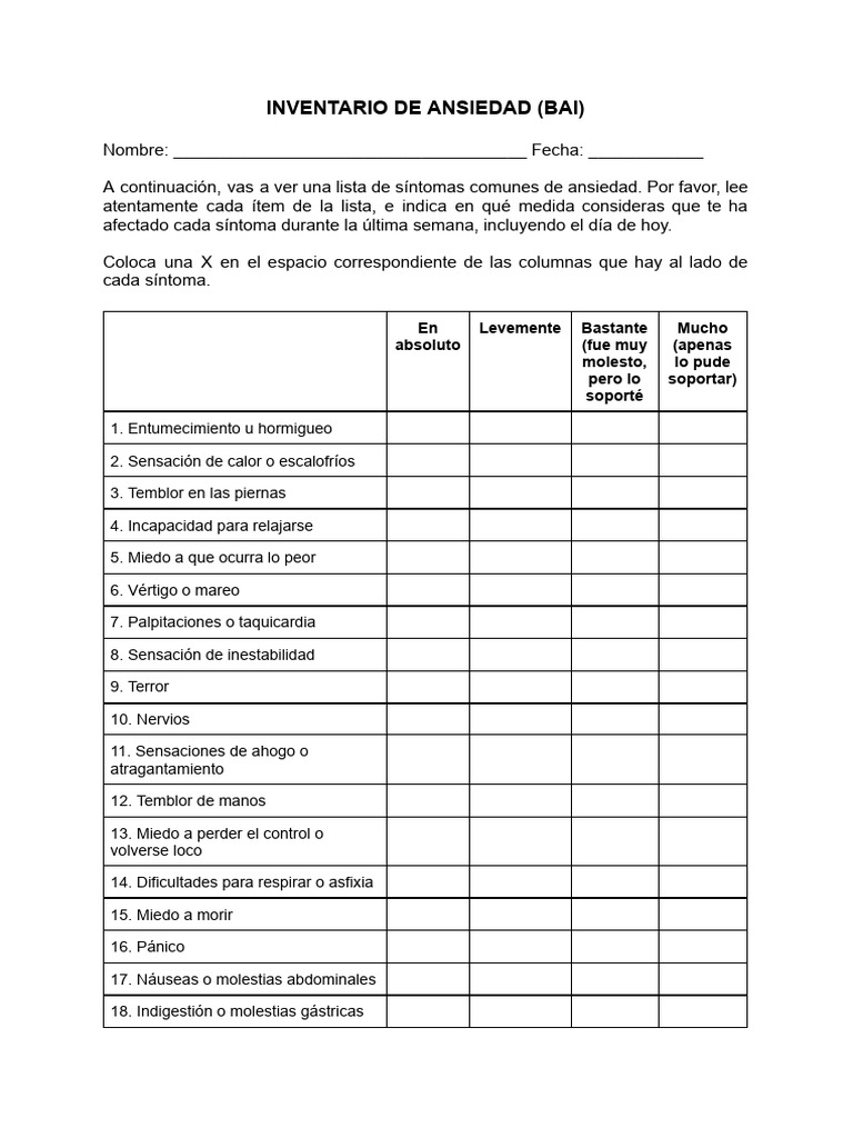 Inventario de Ansiedad (Bai) | PDF