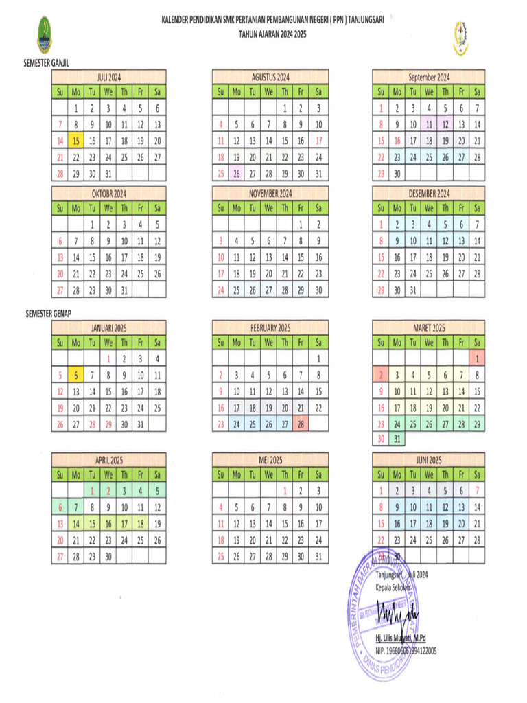 Kalender Pendidikan SMK PPN Tanjungsari 20242025 | PDF