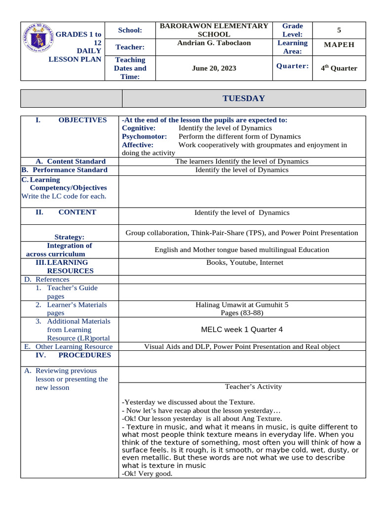 lesson plan | PDF | Teachers | Learning
