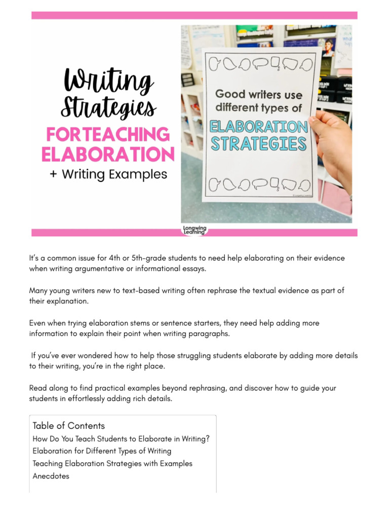 Practical Strategies For Teaching Elaboration and Adding Detail in ...