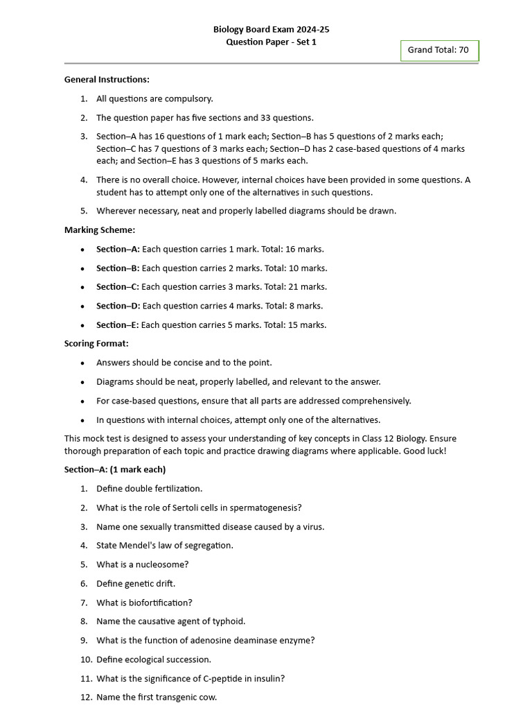 Biology Board Exam 2025 Sample | PDF | Genetics | Cotton