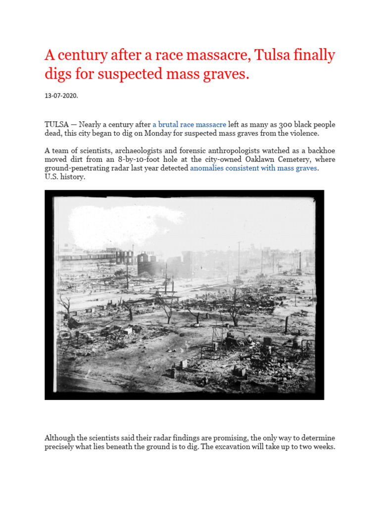 Tulsa Begins Excavation for Mass Graves | PDF