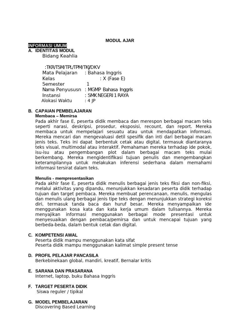 MODUL AJAR Descriptive Kelas X | PDF