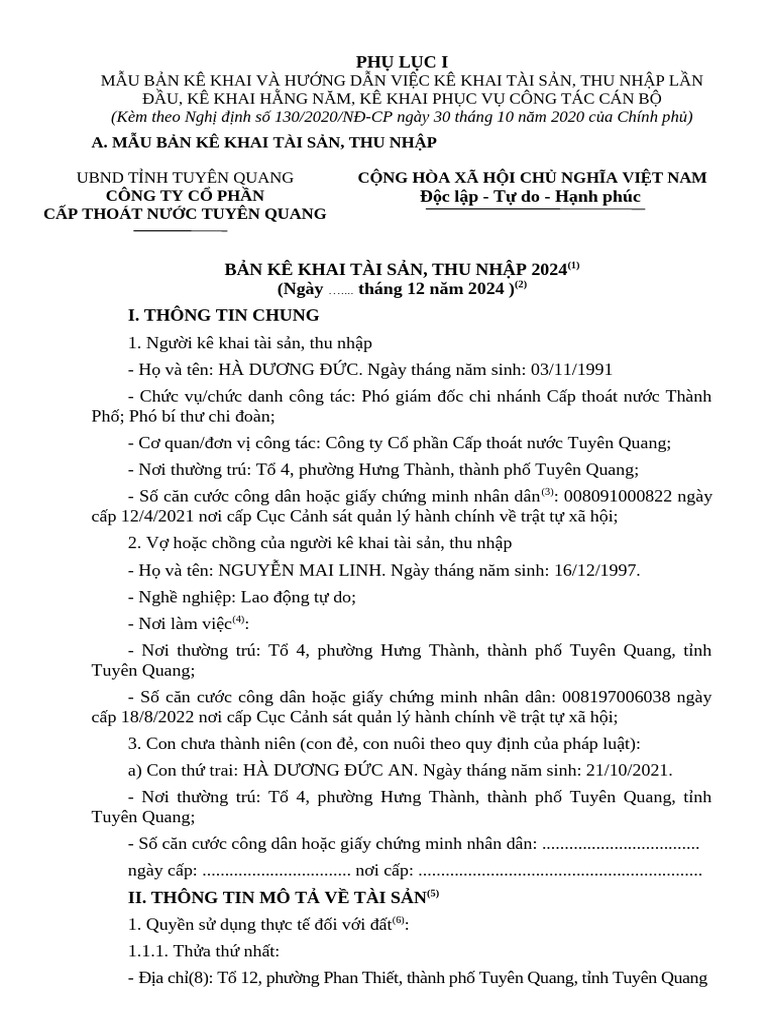 Phu Luc 01 - Nghi Dinh 130 | PDF