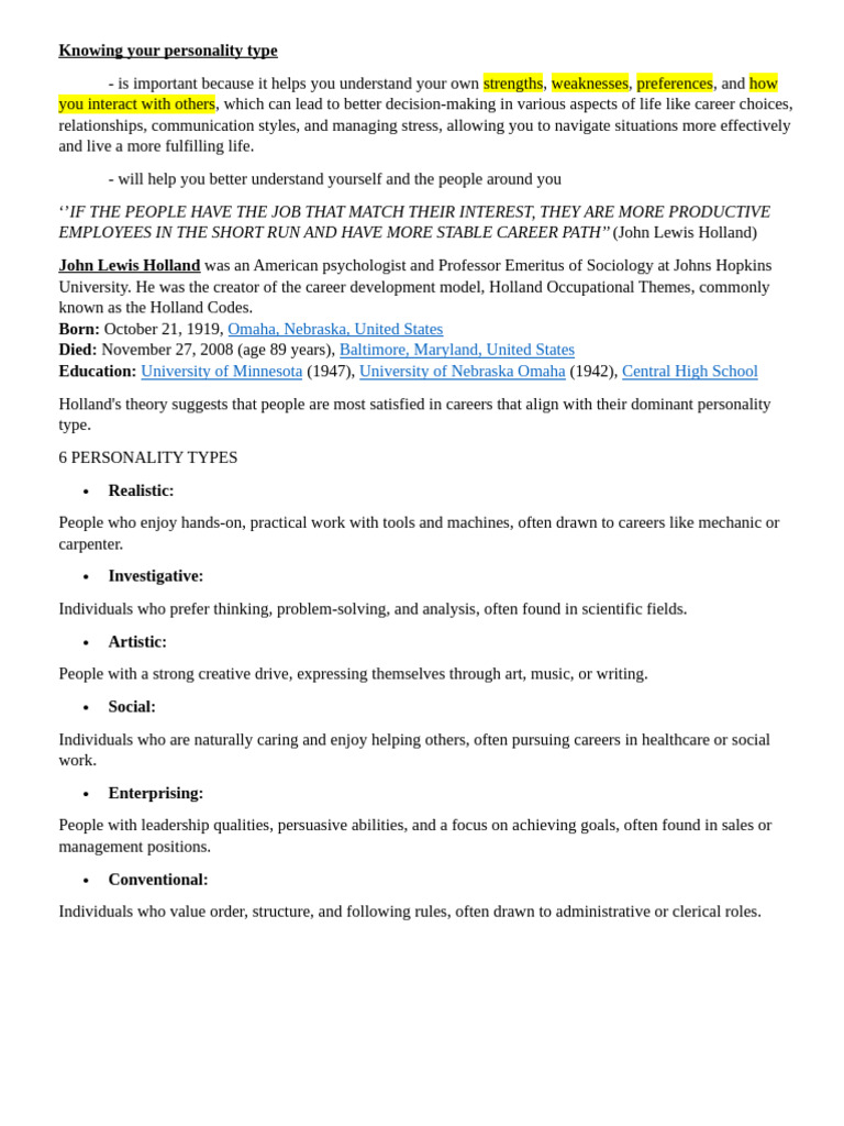 Understanding Personality Types for Careers | PDF
