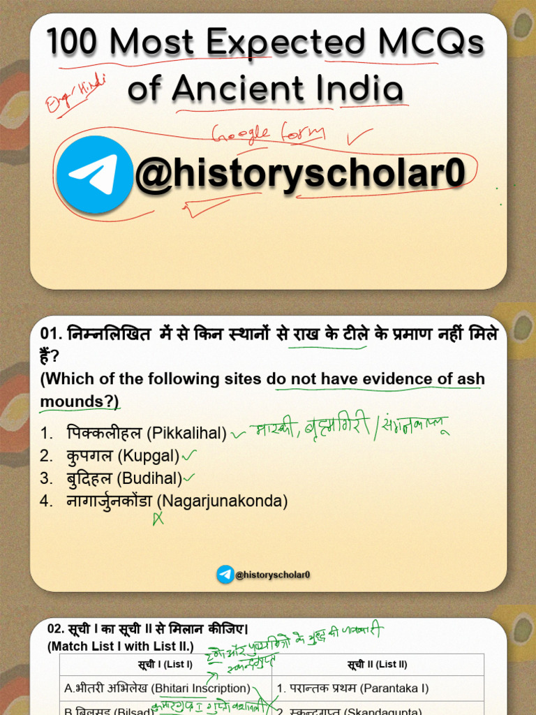 100 Most Expected MCQs of Ancient India | PDF