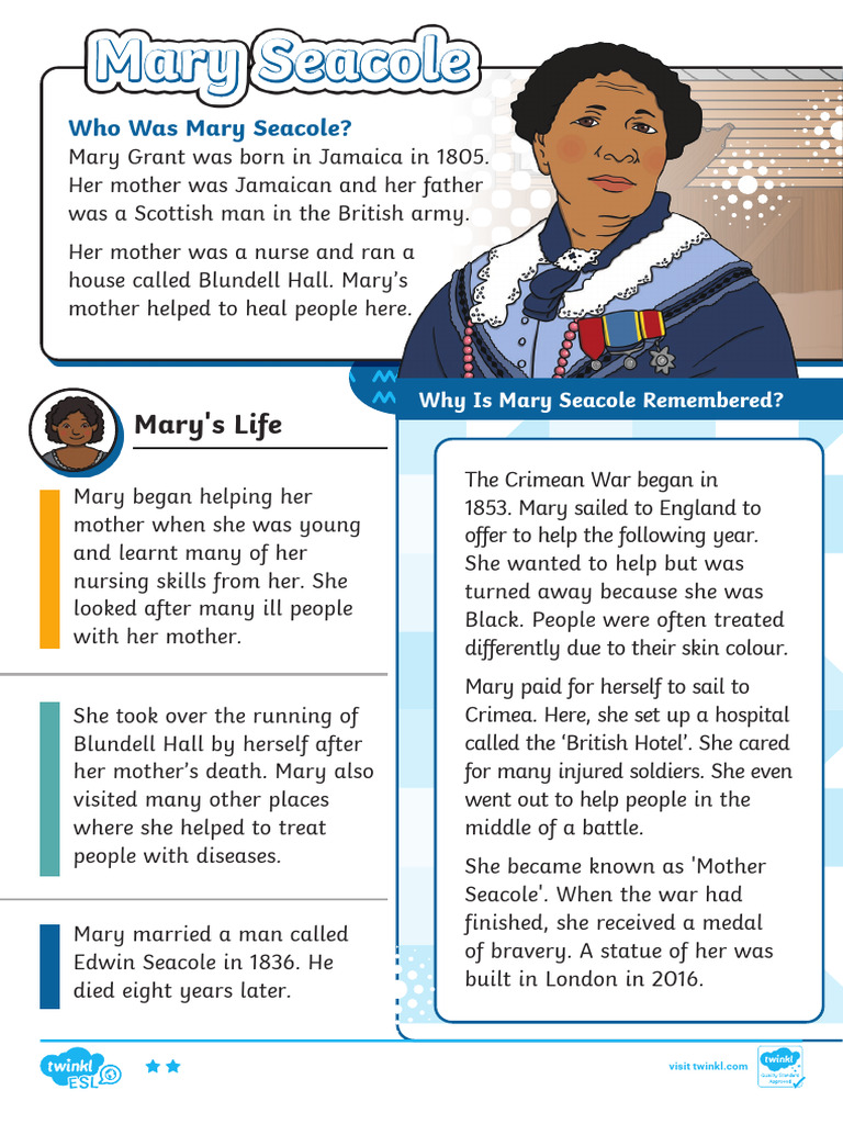Mary Seacole Black History Month Reading Comprehension | PDF | Nursing