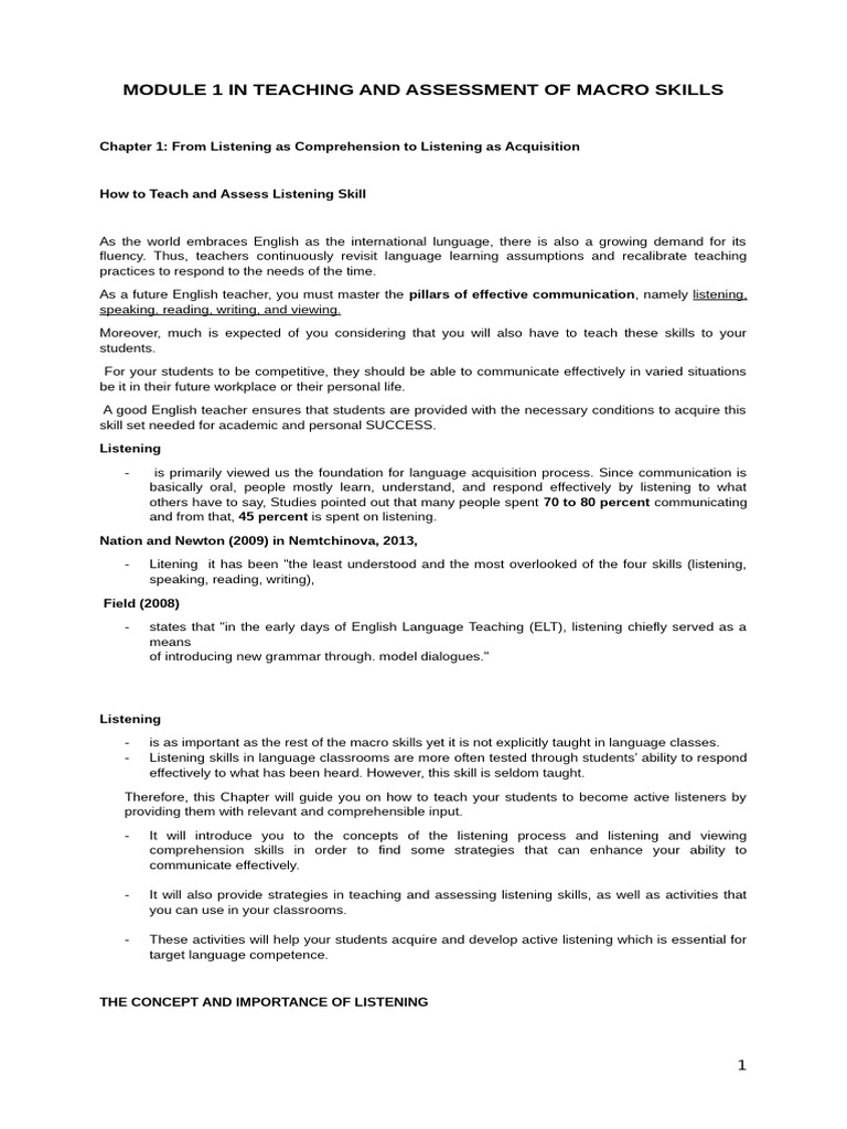 Module 1 Macroskills Pdf Semantics Second Language Acquisition