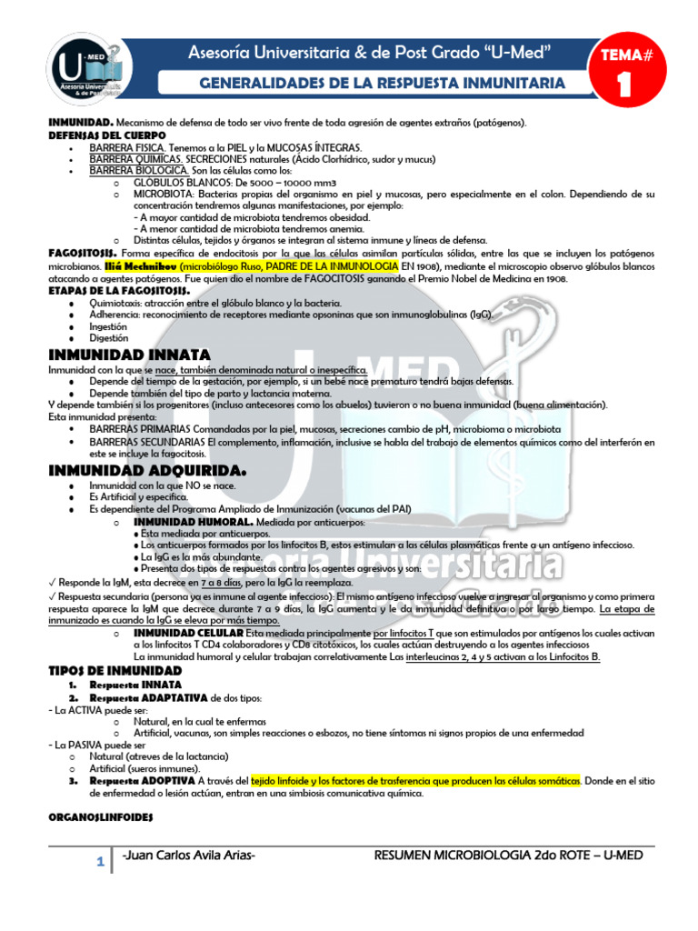RESUMEN 2do ROTE MICROBIOLOGÍA | PDF | Sistema inmune | Sistema complementario
