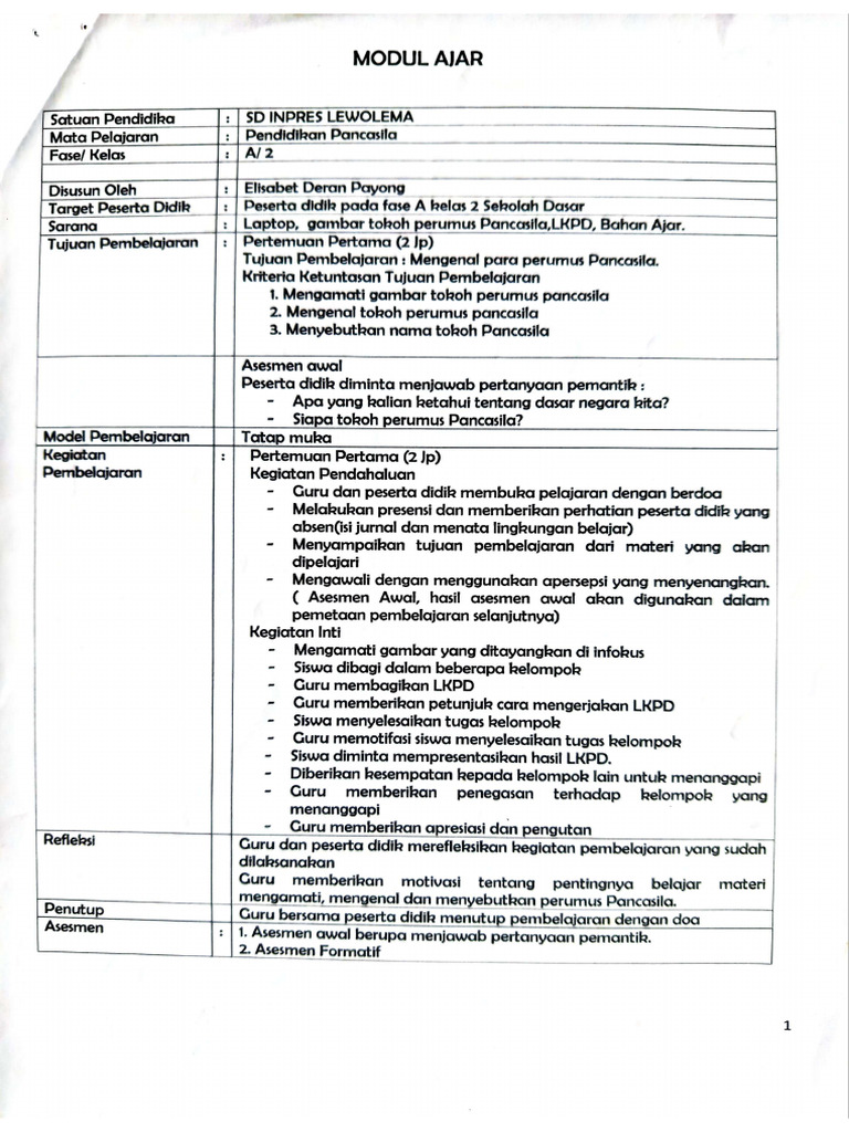 Modul Ajar - TK Semester I | PDF