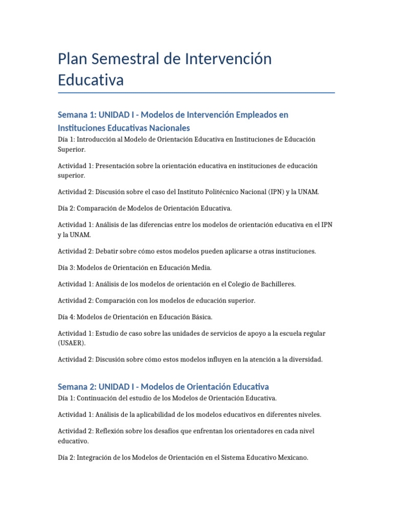 Plan_Semestral_Intervencion_Educativa | PDF | Enseñando | Aprendizaje
