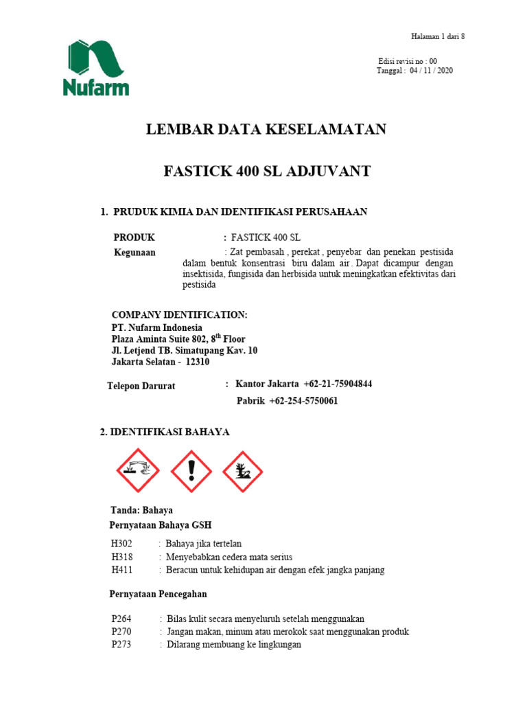 MSDS-Fastick-400-SL-2020 (IND) | PDF